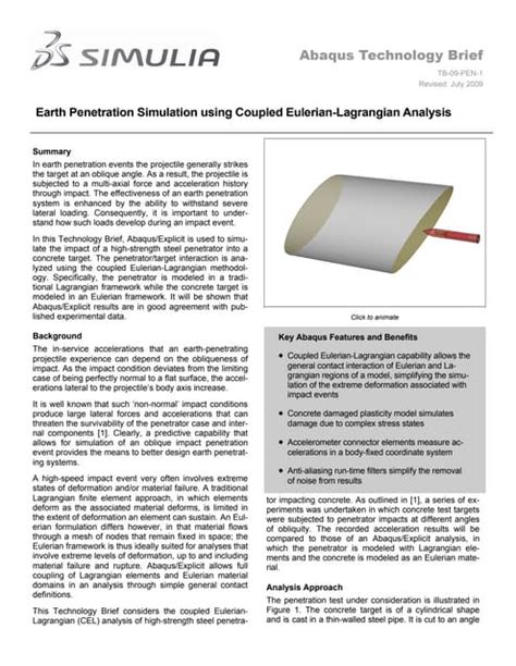Earth Penetration Simulation Using Coupled Eulerian Lagrangian Analysis Pdf Geology Science