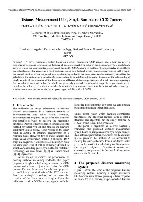 PDF Distance Measurement Using Single Non Metric CCD Camera
