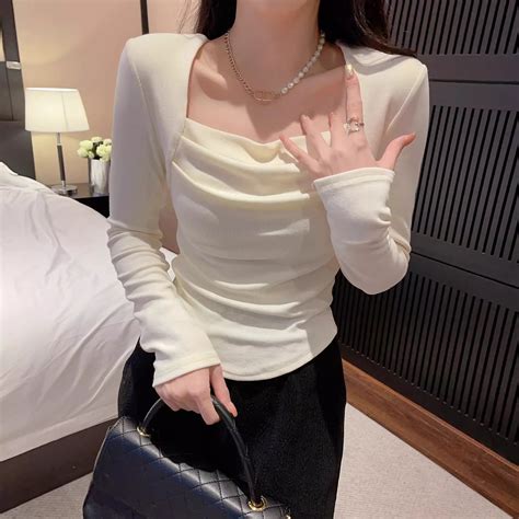 르뚜앙 당일출고 추해라 하객룩 드레이프 스퀘어넥티셔츠 아이보리 핑크 봄 가을 자켓이너 긴팔 티셔츠 티블라우스