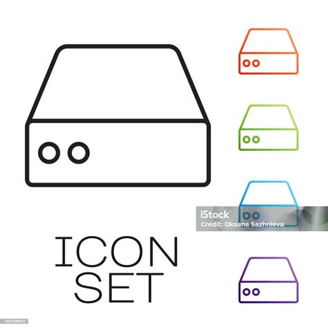 Black Line Server Data Web Hosting Icon Isolated On White Background Set Icons Colorful Vector