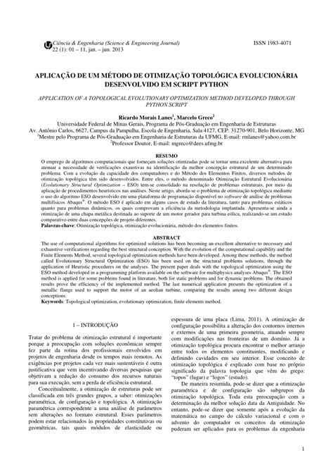 Pdf Application Of A Topological Evolutionary Optimization Method Developed Through Python