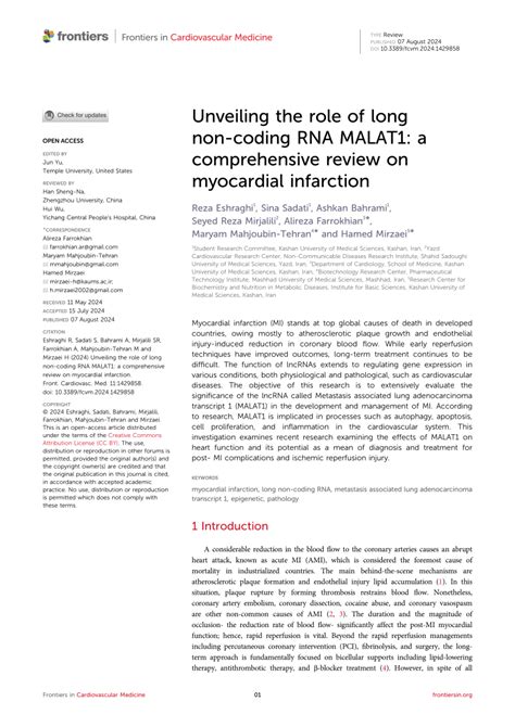 Pdf Unveiling The Role Of Long Non Coding Rna Malat1 A Comprehensive