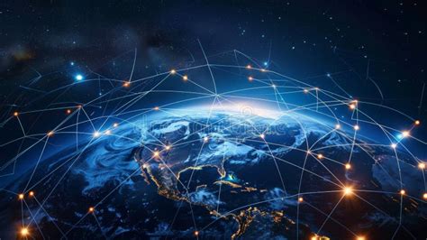 Digital Network Around Earth From Space With Glowing Nodes And Connections Represents Global