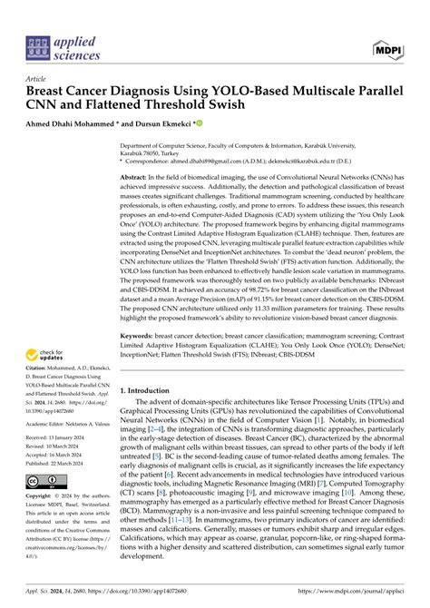 Pdf Breast Cancer Diagnosis Using Yolo Based Multiscale Parallel Cnn And Flattened Threshold Swish