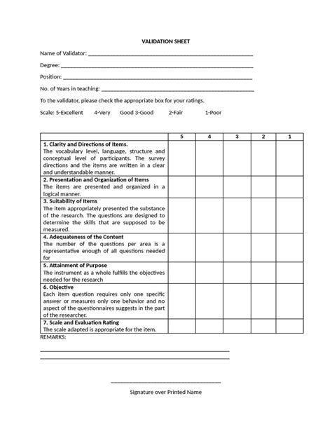 Validation Sheet Pdf