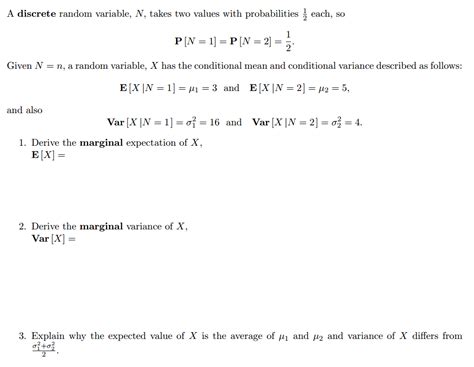 Solved A Discrete Random Variable N Takes Two Values With Chegg