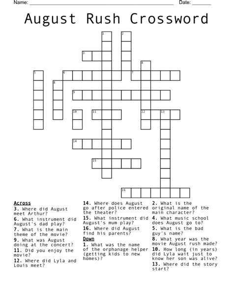 August Rush Crossword Wordmint
