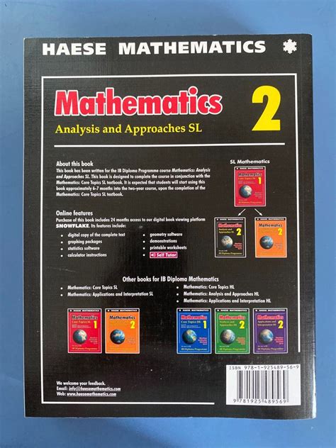 Haese Ib Sl Mathematics Analysis And Approaches Textbook Hobbies And Toys Books And Magazines