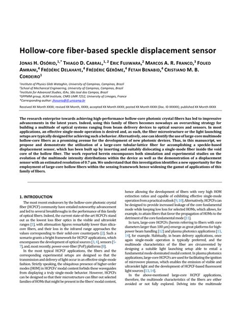 Pdf Hollow Core Fiber Based Speckle Displacement Sensor