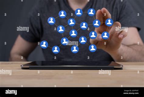3d Rendering Of Floating Human Icons With Hand Touching It From Behind Digital Teamwork Concept
