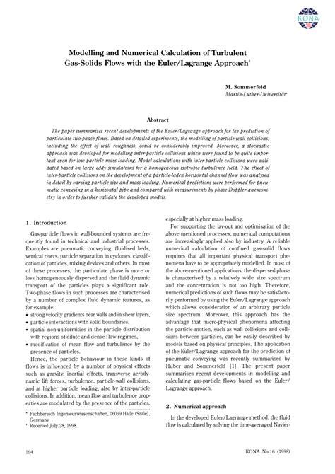 Pdf Modelling And Numerical Calculation Of Turbulent Gas Solids Flows
