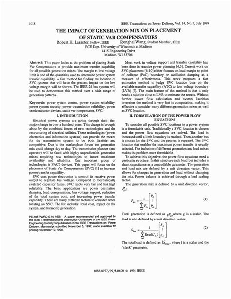 Pdf The Impact Of Generation Mix On Placement Of Static Var · Damping Load Compensation