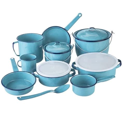 Cinsa 14 Piece Enamel On Steel Cookware Set Turquoise Blue