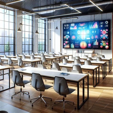 Computer Classroom With Monitors And Keyboards For Pupils And Students