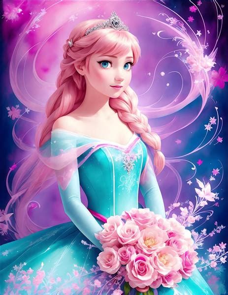 پوستر السا و آنا به رنگ صورتی و آبی با گل های رز عکس با کیفیت و وکتور