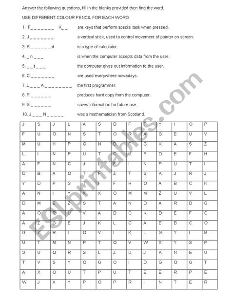 English Worksheets Computer Basics