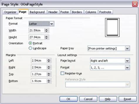 OpenOffice Writer X General Settings For The Page Style