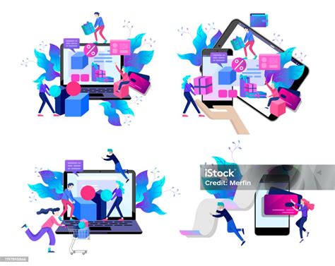 온라인 쇼핑 사용자 및 모바일 결제의 방문 페이지 템플릿입니다 벡터 일러스트 포스 단말기는 스마트폰을 이용한 결제를 확인 모바일 결제 개념에 대한 스톡 벡터 아트 및 기타