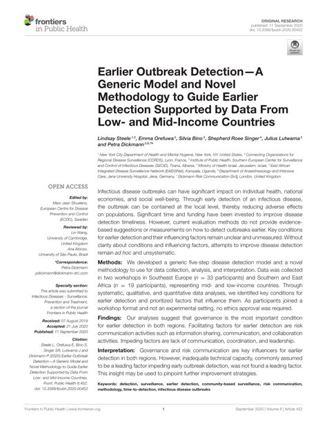 Pdf Earlier Outbreak Detection—a Generic Model And Novel Methodology To Guide Earlier