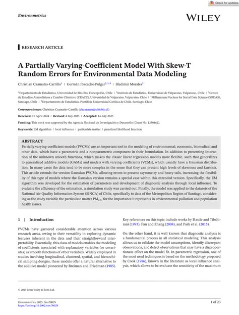 Pdf Environmetrics A Partially Varying Coefficient Model With Skew T Random Errors For