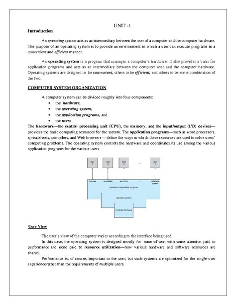 Os Unit 1 Notes Unit 1 Introduction An Operating System Acts As An Intermediary Between The