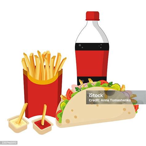 패스트 푸드 콤보 소다 감자 튀김 및 타코 벡터 일러스트 레이 션 0명에 대한 스톡 벡터 아트 및 기타 이미지 0명 Comfort Food 감자 요리 Istock