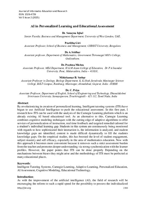 Pdf Ai In Personalized Learning And Educational Assessment