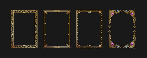 보석 돌로 상감 세공 된 금색 조각 프레임 A4 형식의 골드 프레임 템플릿입니다 프레임의 격리된 벡터 집합입니다 추상 기하학