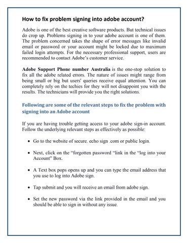 How To Fix Problem Signing Into Adobe Account By Adobe Support Australia Issuu