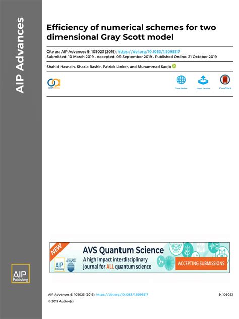 Pdf Efficiency Of Numerical Schemes For Two Dimensional Gray Scott Model