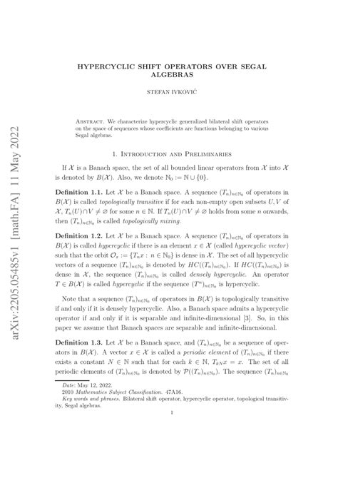 Pdf Hypercyclic Shift Operators Over Segal Algebras