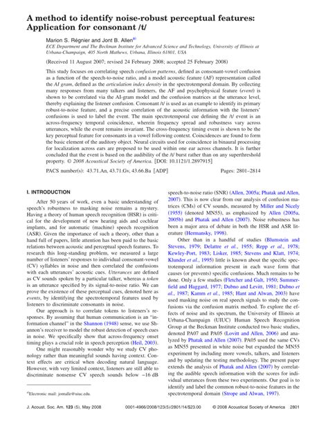 Pdf A Method To Identify Noise Robust Perceptual Features Application For Consonant T