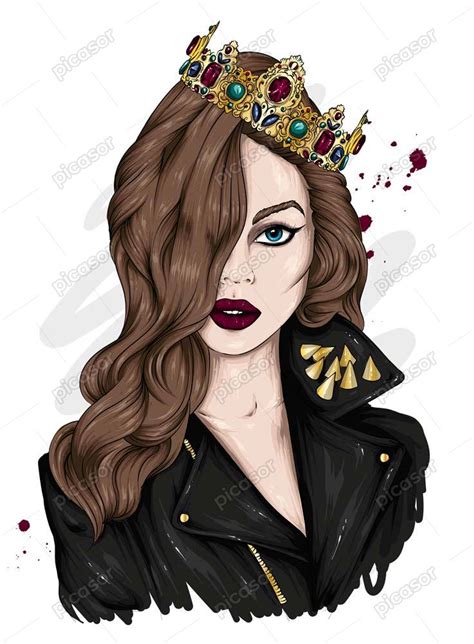 وکتور دختر جوان و تاج طلا وکتور زن مدل با تاج طلا ملکه پیکاسور