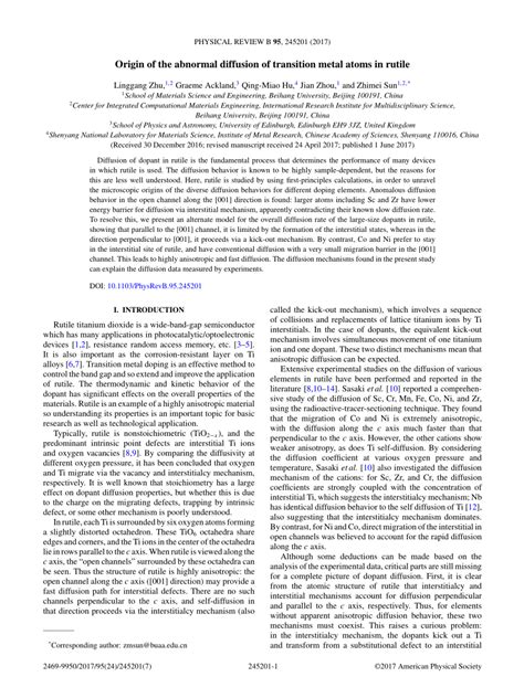 Pdf Origin Of The Abnormal Diffusion Of Transition Metal Atoms In Rutile