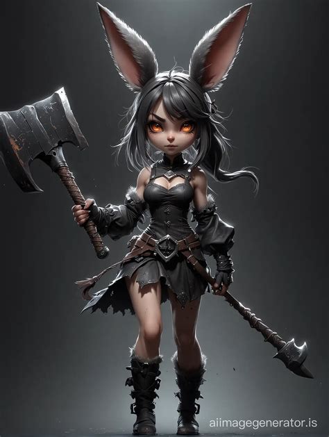 Ominous Fantasy Illustration of Demonic Rabbit Girl with Axe in HD 3D ...