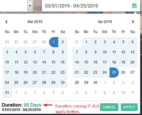 Javascript Calculate Duration And Display In Daterangepicker Calendar Stack Overflow