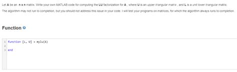 Solved Let A Be An Nxn Matrix Write Your Own Matlab Code