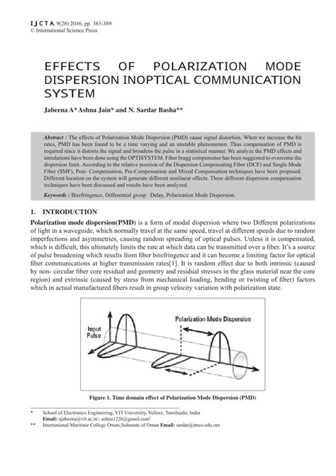 Pdf Effects Of Polarization Mode Dispersion Inoptical Communication
