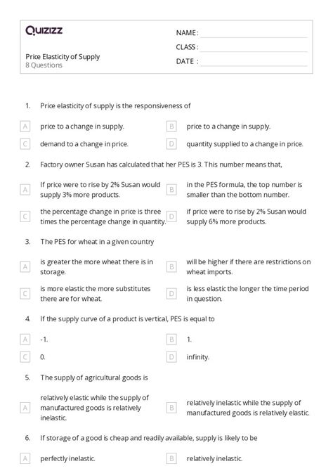 50 Demand And Price Elasticity Worksheets For 11th Class On Quizizz Free And Printable