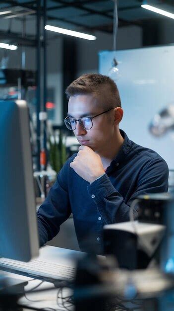 handsome software developer working on computer in a technological