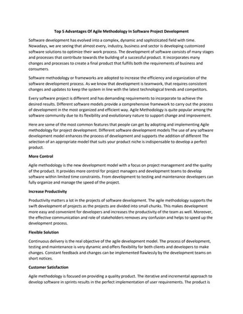top 5 advantages of agile methodology in software project development pdf