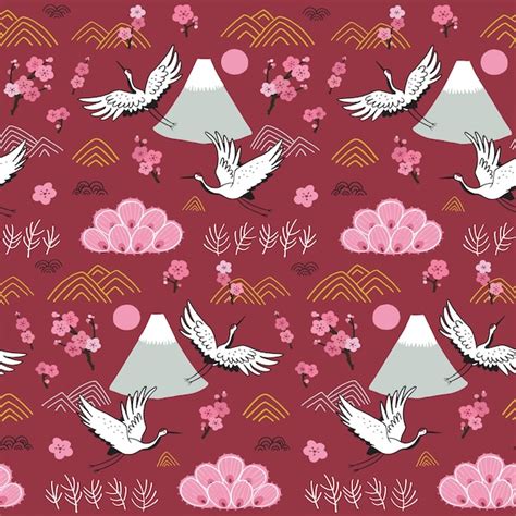 Premium Vector Japanese Crane Vector Seamless Pattern