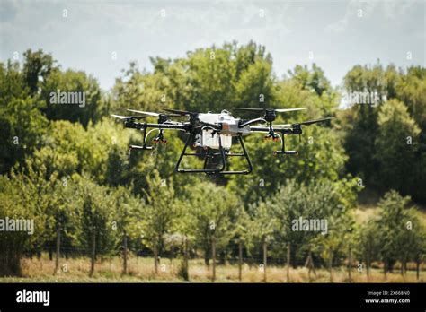 Agricultural Drones Spraying Crops Distribute Pesticides Herbicides And Fertilizers