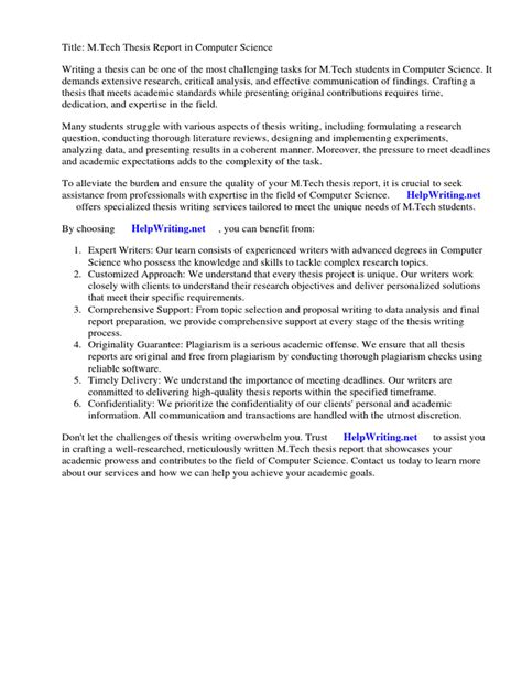Mtech Thesis Report In Computer Science Pdf