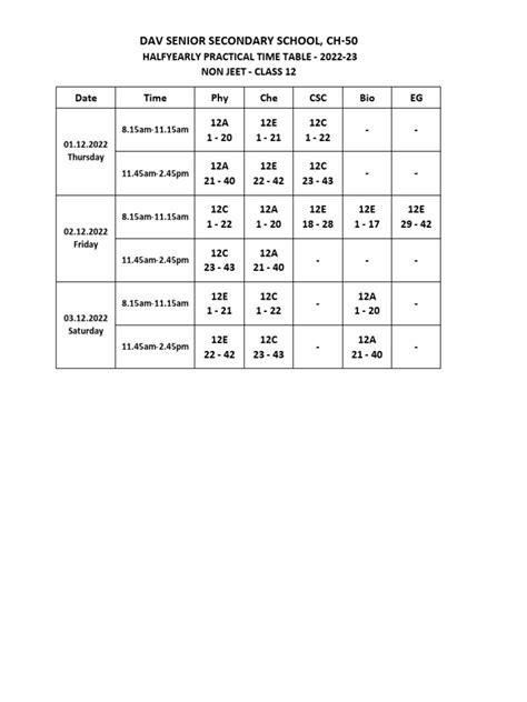 Class 12 Practical Time Table Halfyearly 1 Pdf