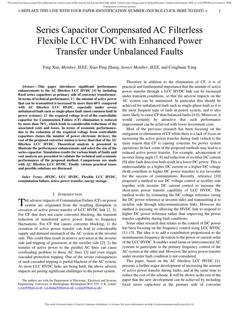 Pdf Series Capacitor Compensated Ac Filterless Flexible Lcc Hvdc With Enhanced Power Transfer