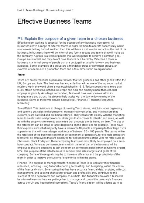 Unit 9 Assignment 2 Btec Business Coursework Effective Business Teams P3 Discuss The Roles