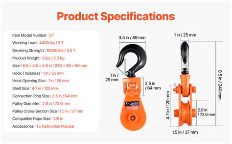 2 Ton Snatch Block With Swivel Hook 3 Sheave 3 8 Wire Rope Wrecker Rollback Vevor Us