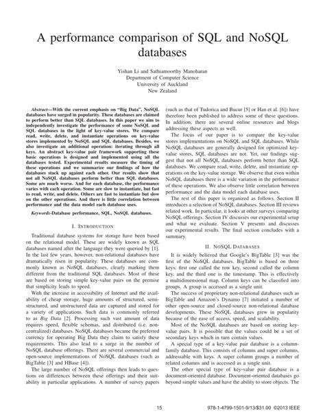 Pdf A Performance Comparison Of Sql And Nosql Databases