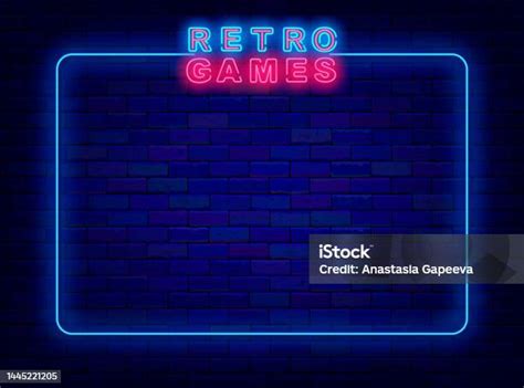 레트로 게임 네온 배너 텍스트를 위한 공간이 있는 빈 프레임입니다 빛나는 포스터 벡터 스톡 일러스트 게이머에 대한 스톡 벡터 아트 및 기타 이미지 Istock